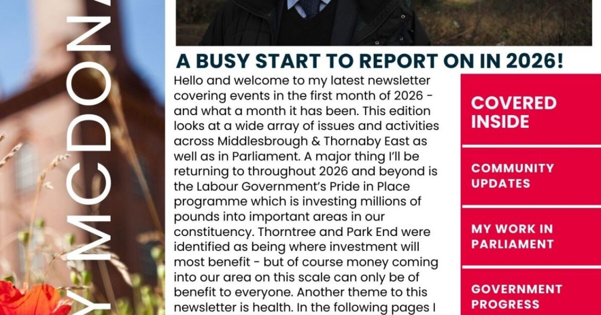 January 2026 Newsletter - Andy McDonald MP
